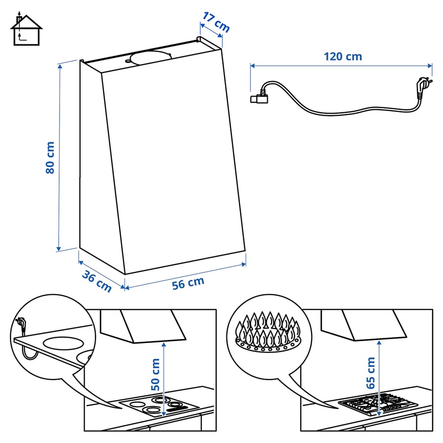 FIVELSBO wall mounted extractor hood, IKEA 300 white, 56 cm - IKEA