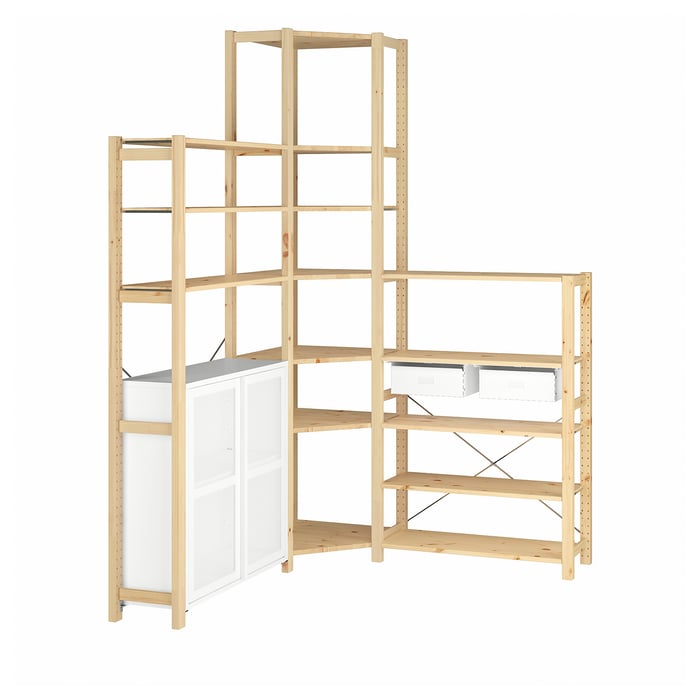 IVAR 3 sections/corner, pine/white mesh, 145/145x30x226 cm - IKEA