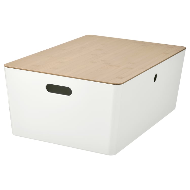 KUGGIS box with lid, white/bamboo, 37x54x21 cm - IKEA
