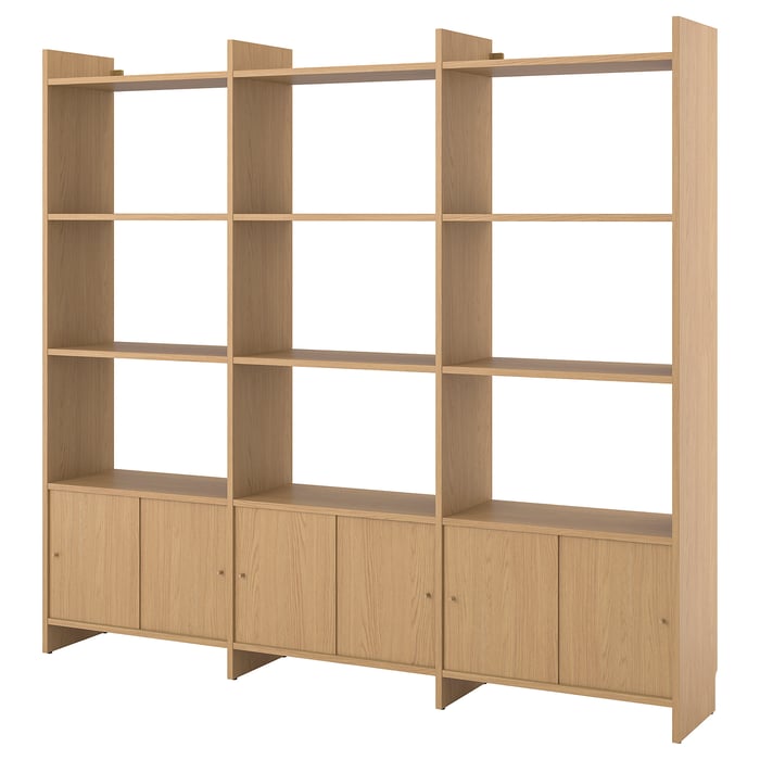LÅDMAKARE storage combination w sliding doors, with 9 shelves/oak ...