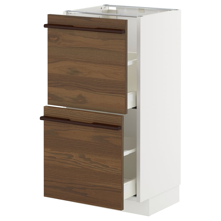 METOD / MAXIMERA base cabinet with 2 drawers, white/Stensta dark brown ash veneer, 40x37 cm - IKEA