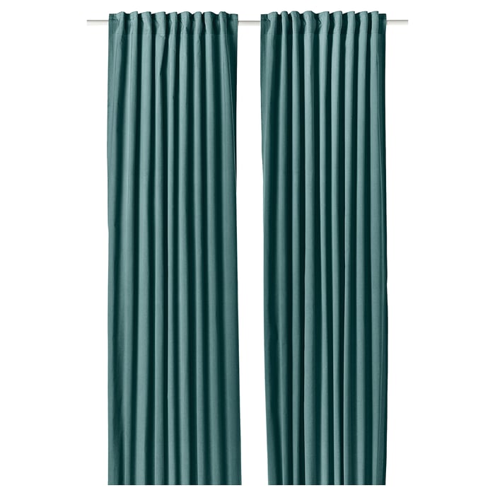 SANELA curtains, 1 pair, dark grey-turquoise/with heading tape, 140x300 ...