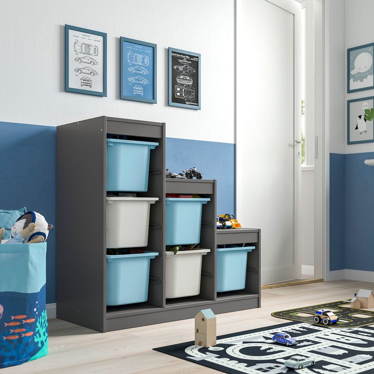TROFAST storage combination with boxes, grey light blue/grey, 99x44x94 ...
