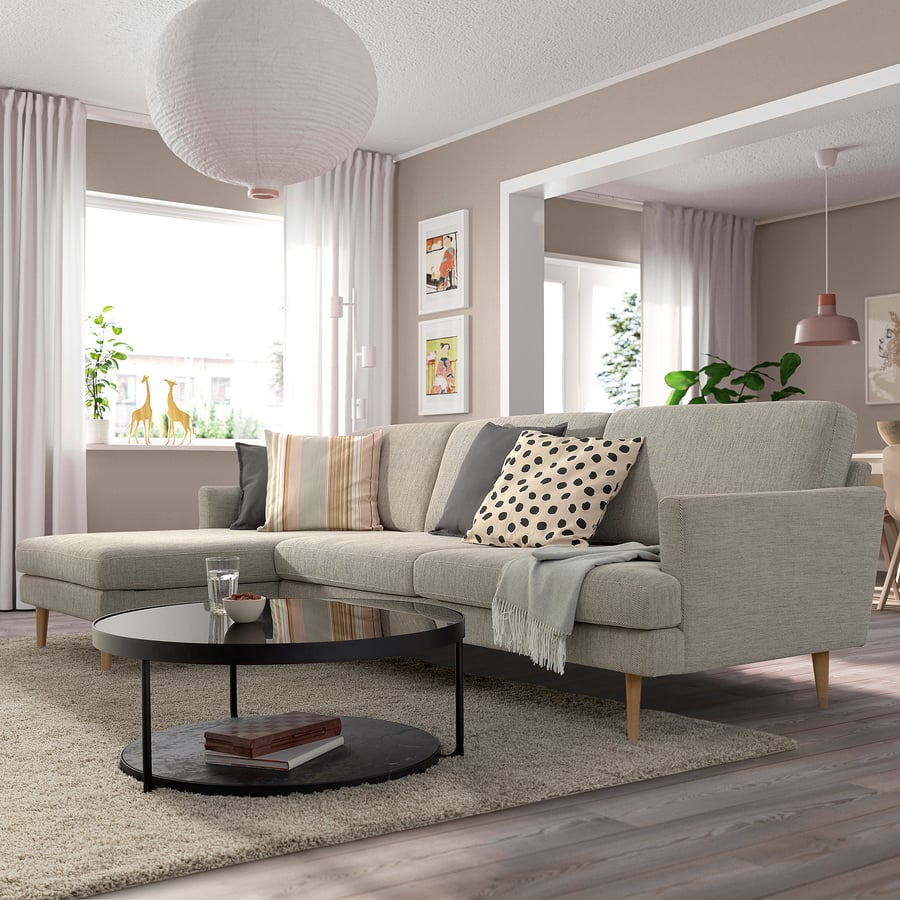 GRILLSTORP/SMEDSTORP 4er-Sofa mit Récamiere links, Viarp/beige/braun ...