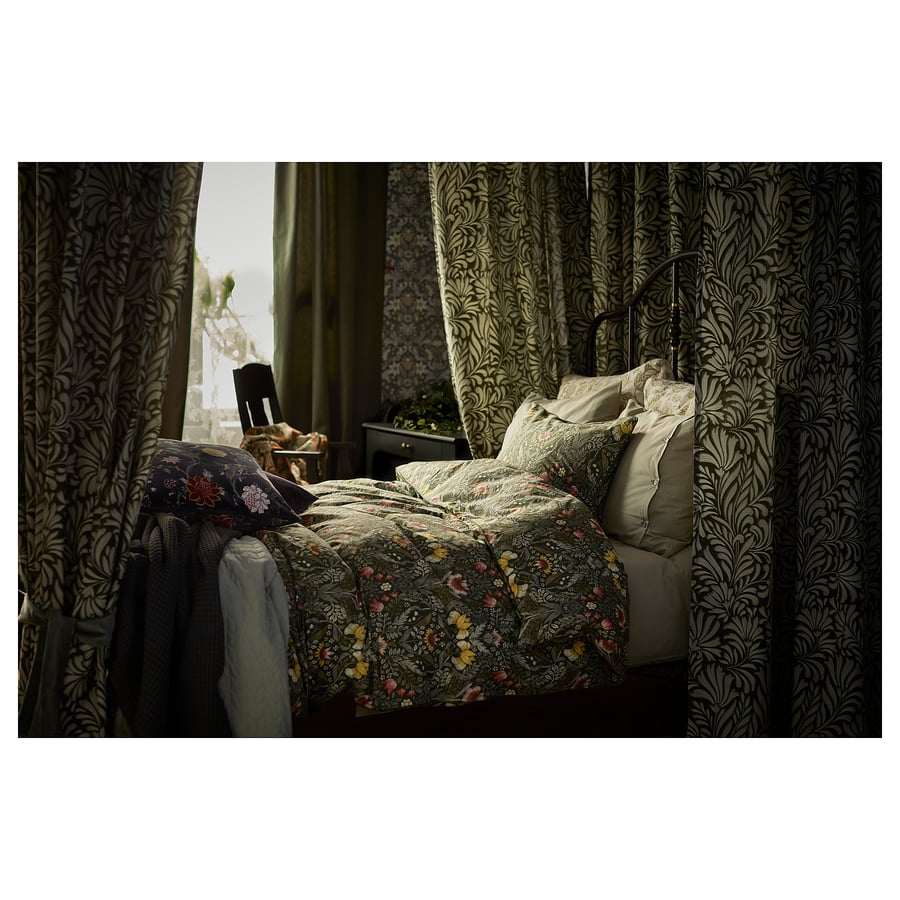 KÄRRDUNÖRT Bettwäsche-Set, 2-teilig, dunkelgrün/bunt, 140x200/80x80 cm ...