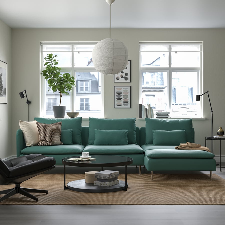 SÖDERHAMN 4er-Sofa mit Récamiere, + offenes Ende Kelinge/grautürkis ...