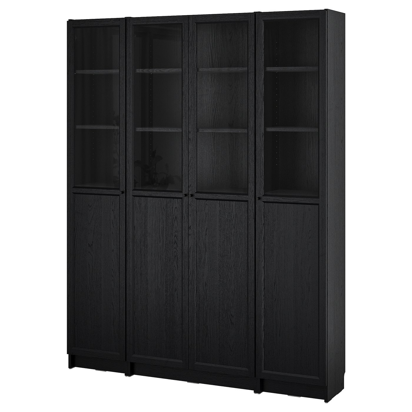 BILLY / OXBERG bookcase comb w panel/glass doors, black oak effect ...