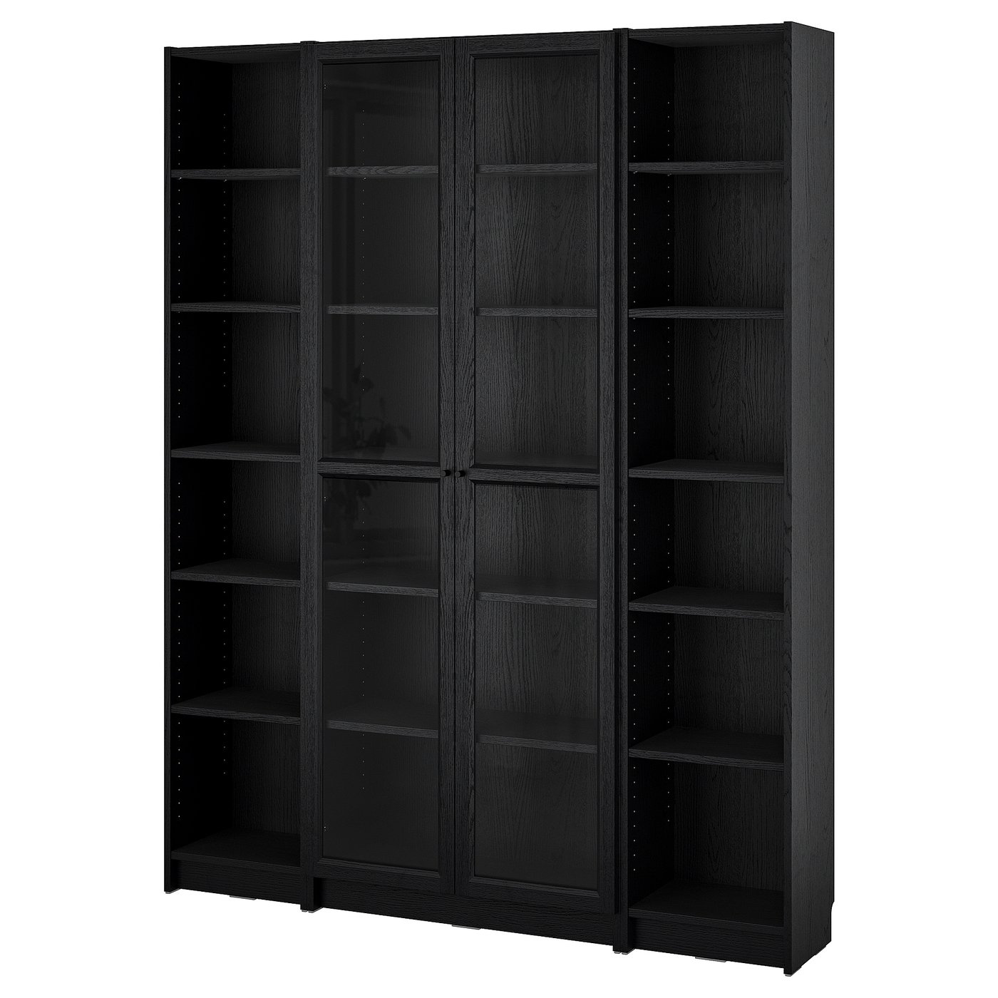 BILLY / OXBERG bookcase combination w glass doors, black oak effect ...