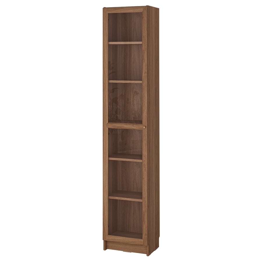 BILLY / OXBERG bookcase with glass door, brown walnut effect/clear ...