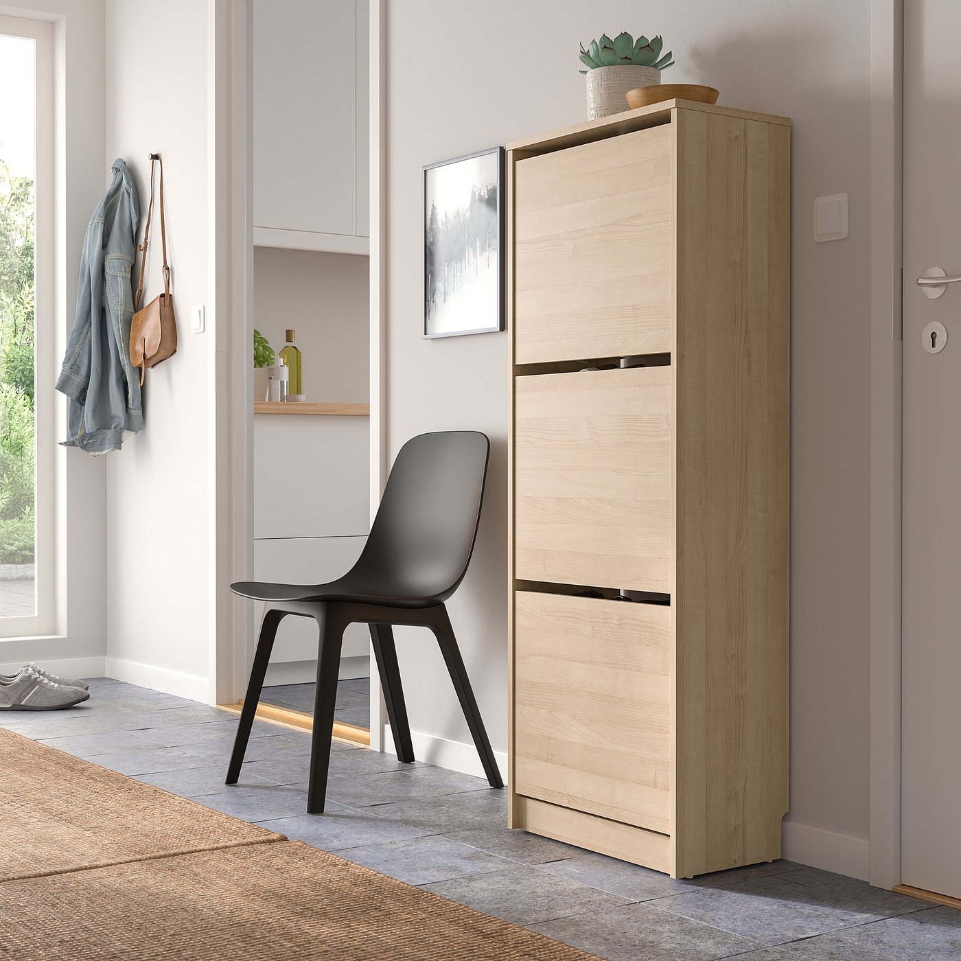 BISSA shoe cabinet with 3 compartments oak effect 49x28x135 cm IKEA Germany