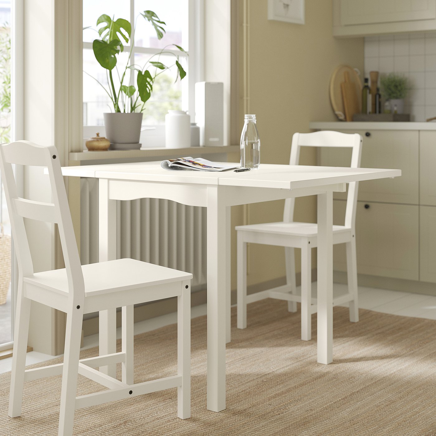 HAUGA Drop leaf table white birch veneer 55 82 109x74 cm