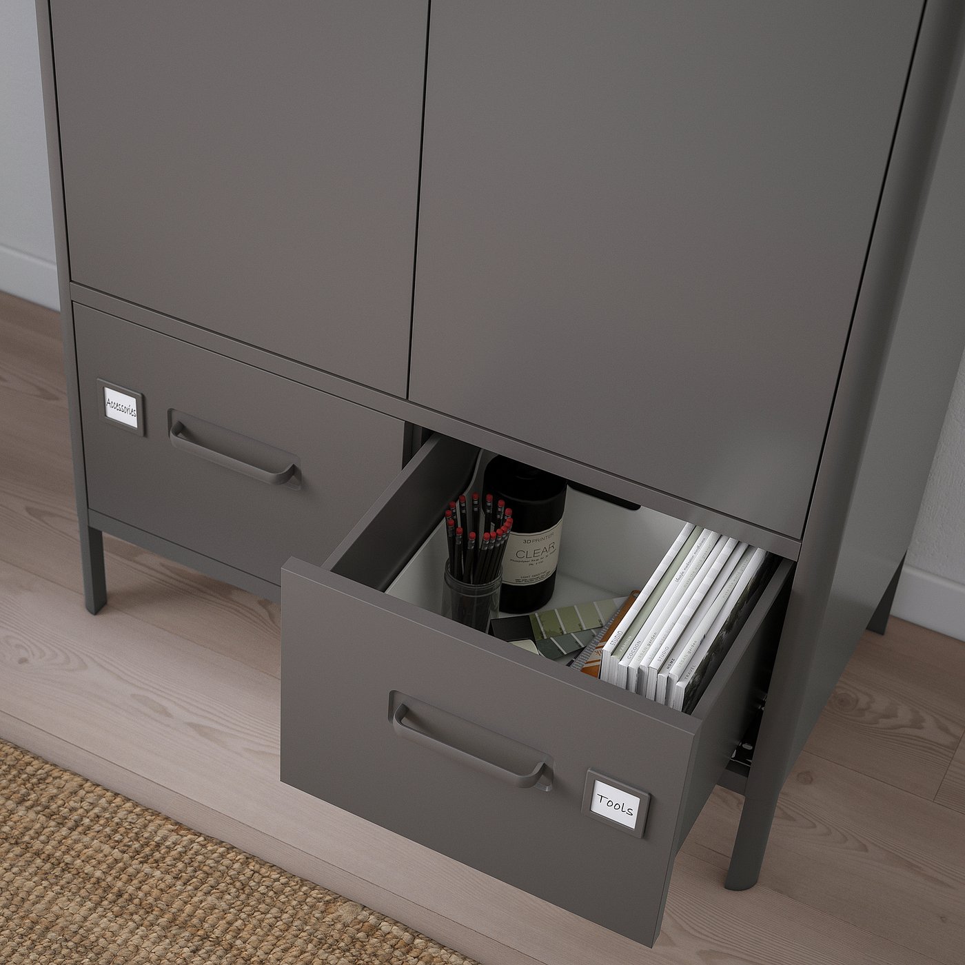 IDASEN Cabinet with doors and drawers dark grey 80x47x119 cm