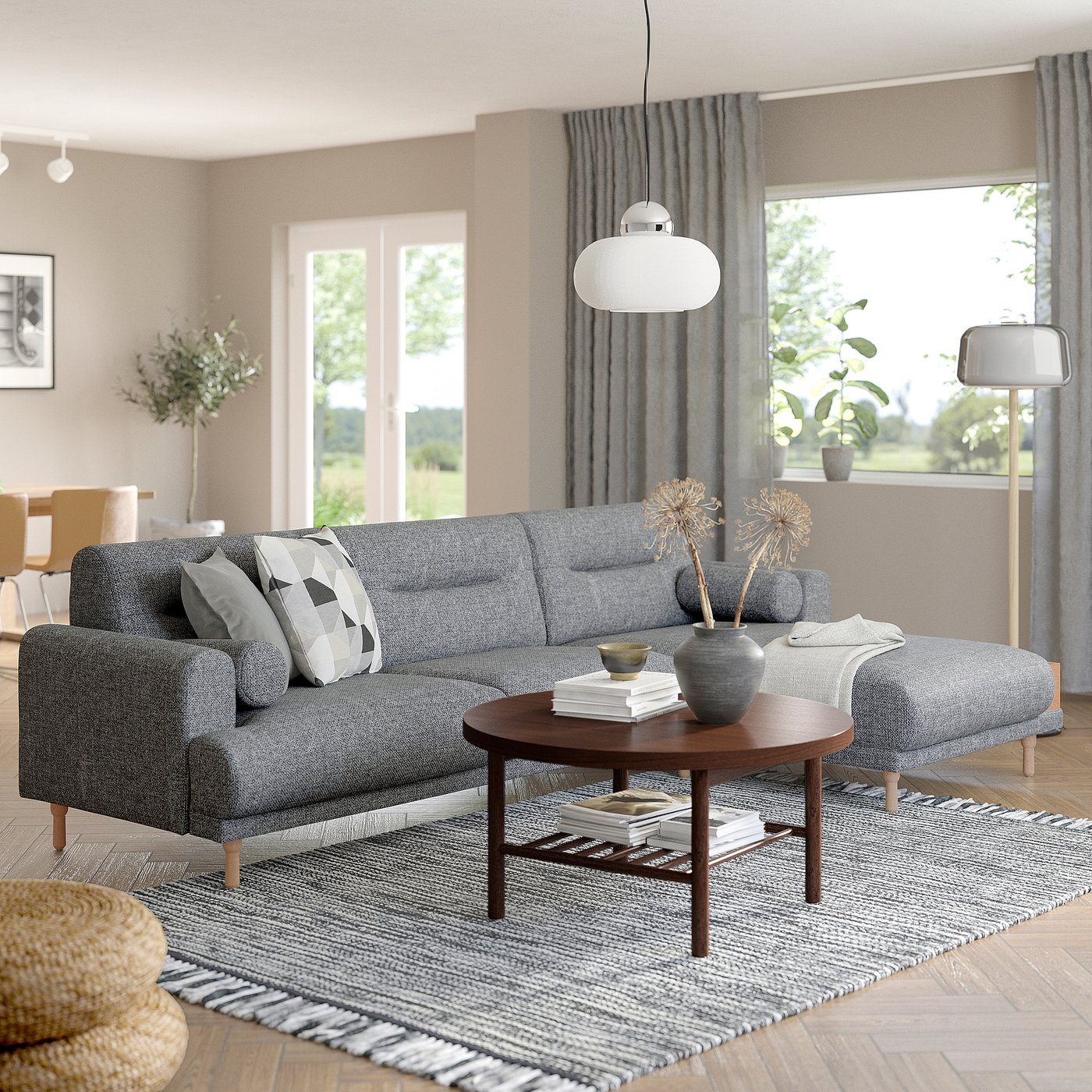 Grey 3 seater sofa with chaise store
