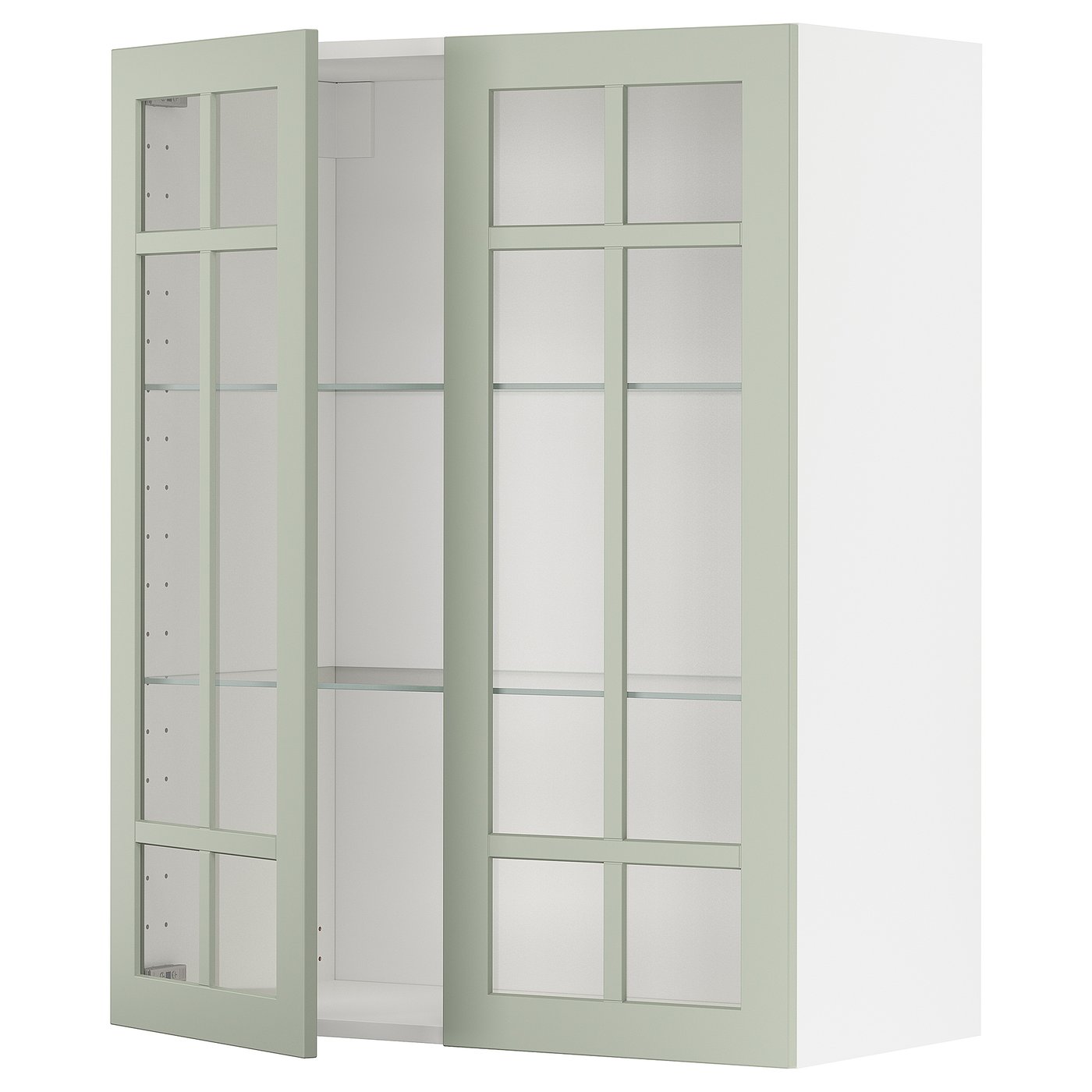 METOD Wall cabinet w shelves 2 glass drs white Stensund light green 80x100 cm