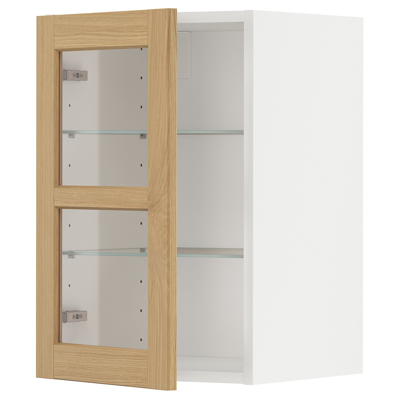 METOD Wall cabinet w shelves glass door white Forsbacka oak 40x60 cm