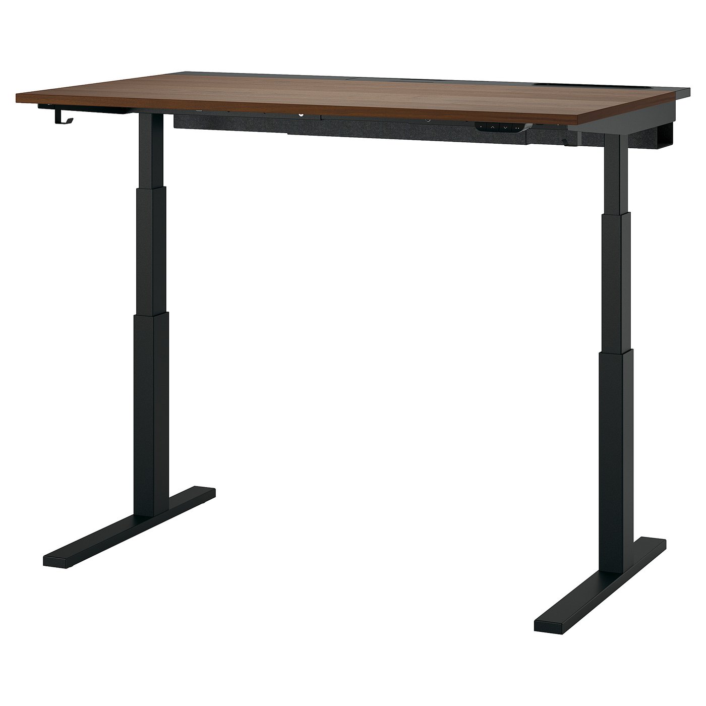 MITTZON Desk sit stand electric walnut veneer black 140x80 cm