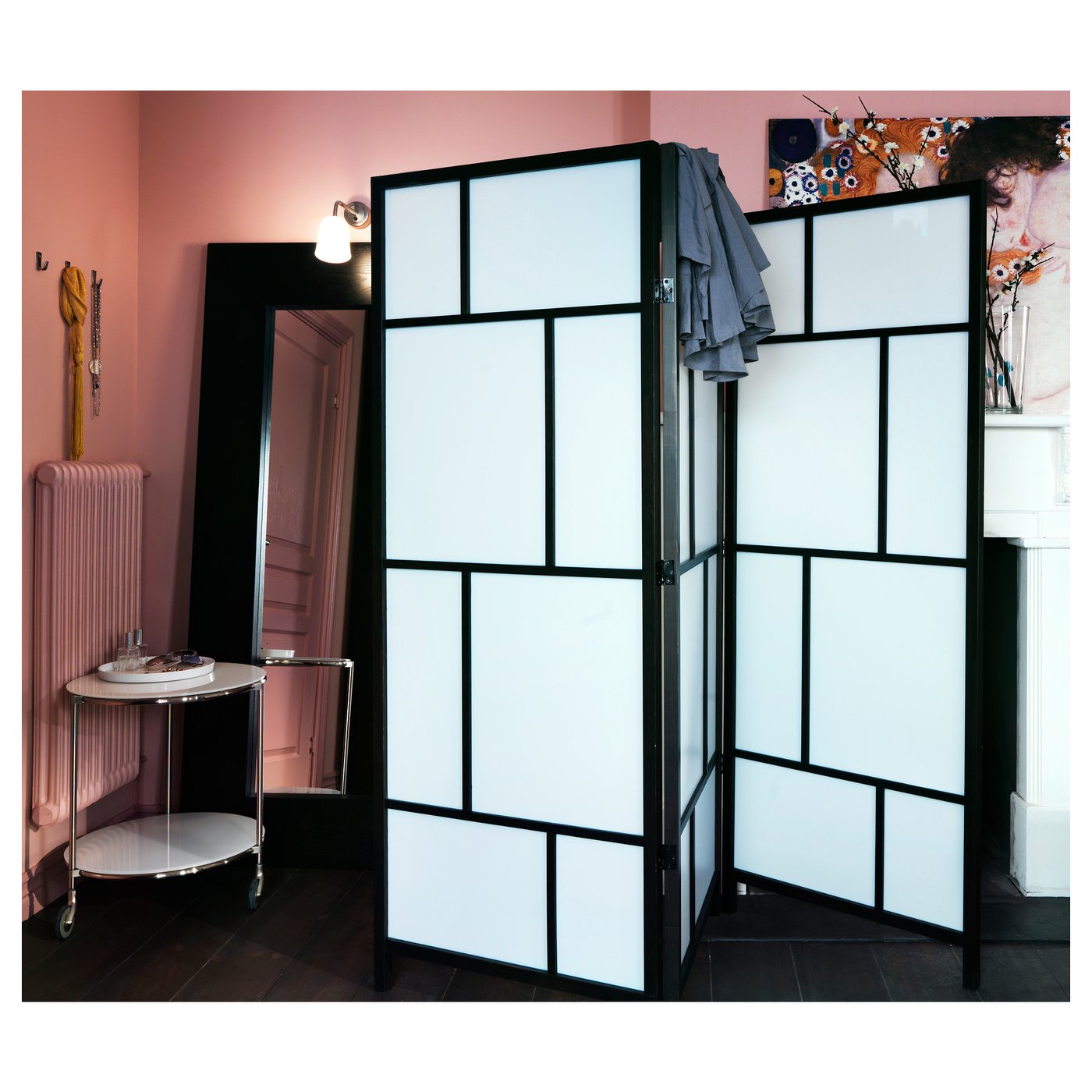 RISOR Room divider white black 216x185 cm