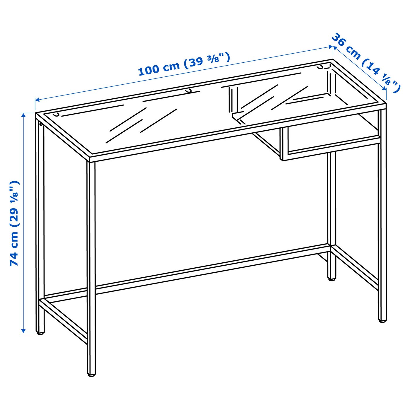 VITTSJO Laptop table white glass 100x36 cm