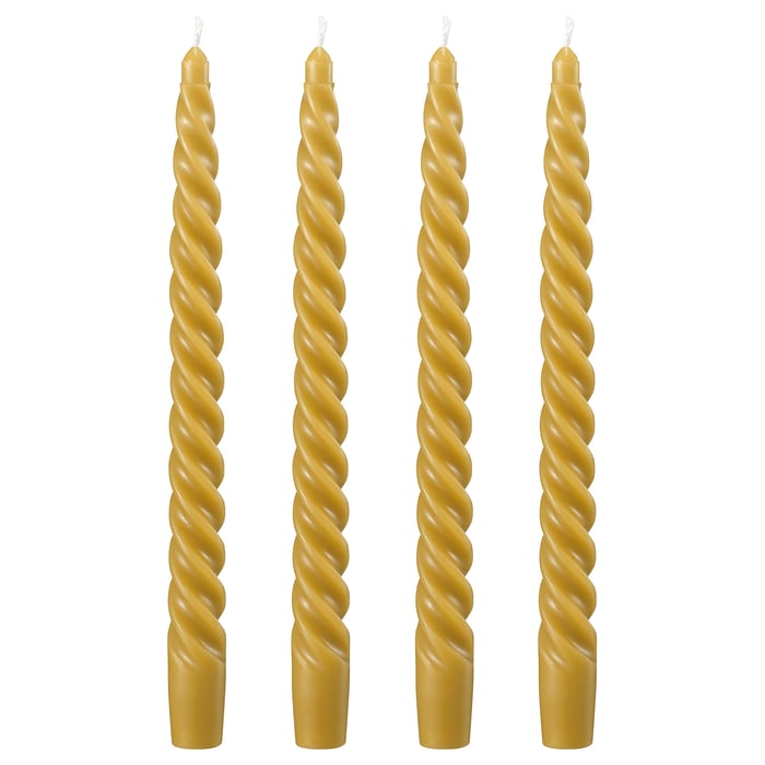 CONTORTATALL uparfumeret kronelys, snoet/mørkegul, 25 cm - IKEA