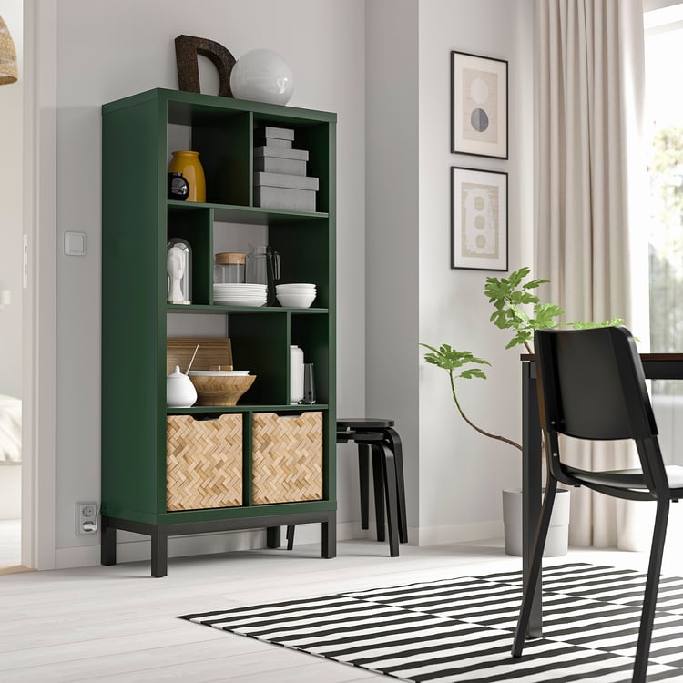 KALLAX reol med understel, mørkegrøn/sort, 77x39x164 cm - IKEA
