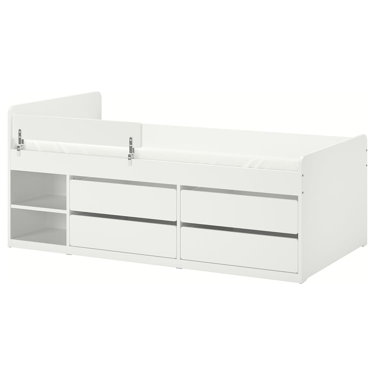 SLÄKT / NATTAPA sengestel m opbev+sengehest+lamelbd, hvid, 90x200 cm - IKEA