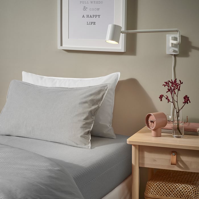 SOLFIBBLA pudebetræk, grå hvid/stribet, 60x70 cm - IKEA