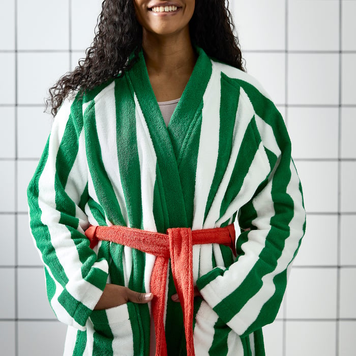 SKOGSSALLAT hommikumantel, roheline/valge/triibuline, L/XL - IKEA Eesti