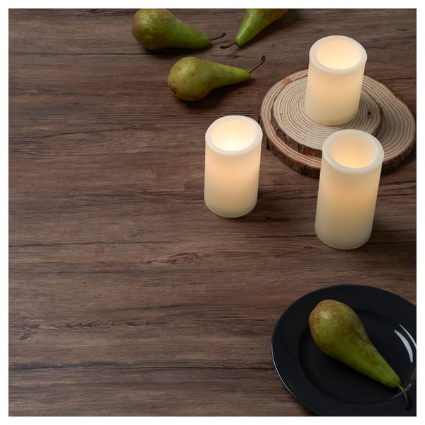 ÄDELLÖVTRÄD LED block candle, set of 3, white/indoor - IKEA