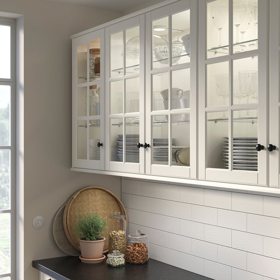 BODBYN glass door, off-white, 30x100 cm - IKEA