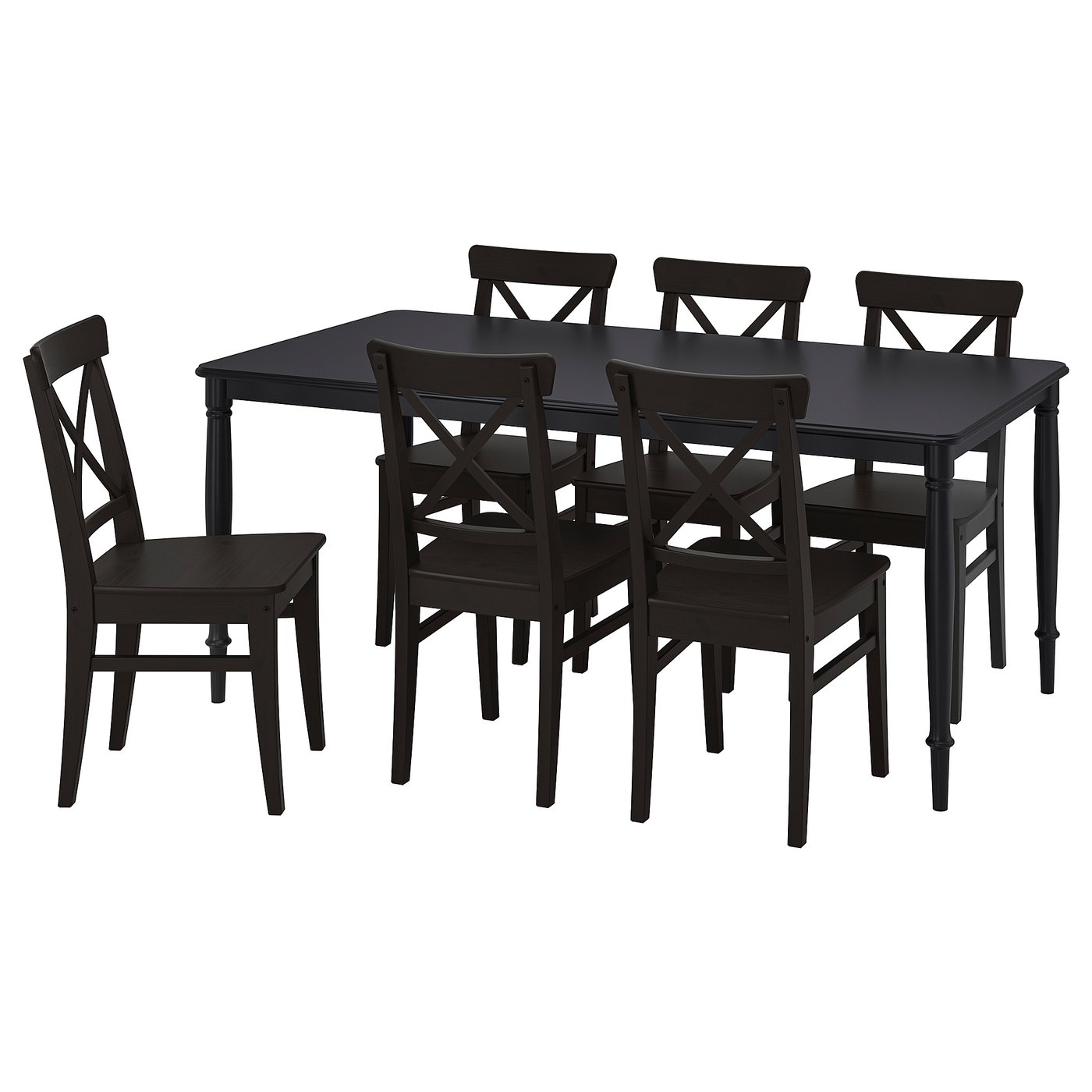 DANDERYD / INGOLF table and 6 chairs, black/brown-black, 180 cm - IKEA