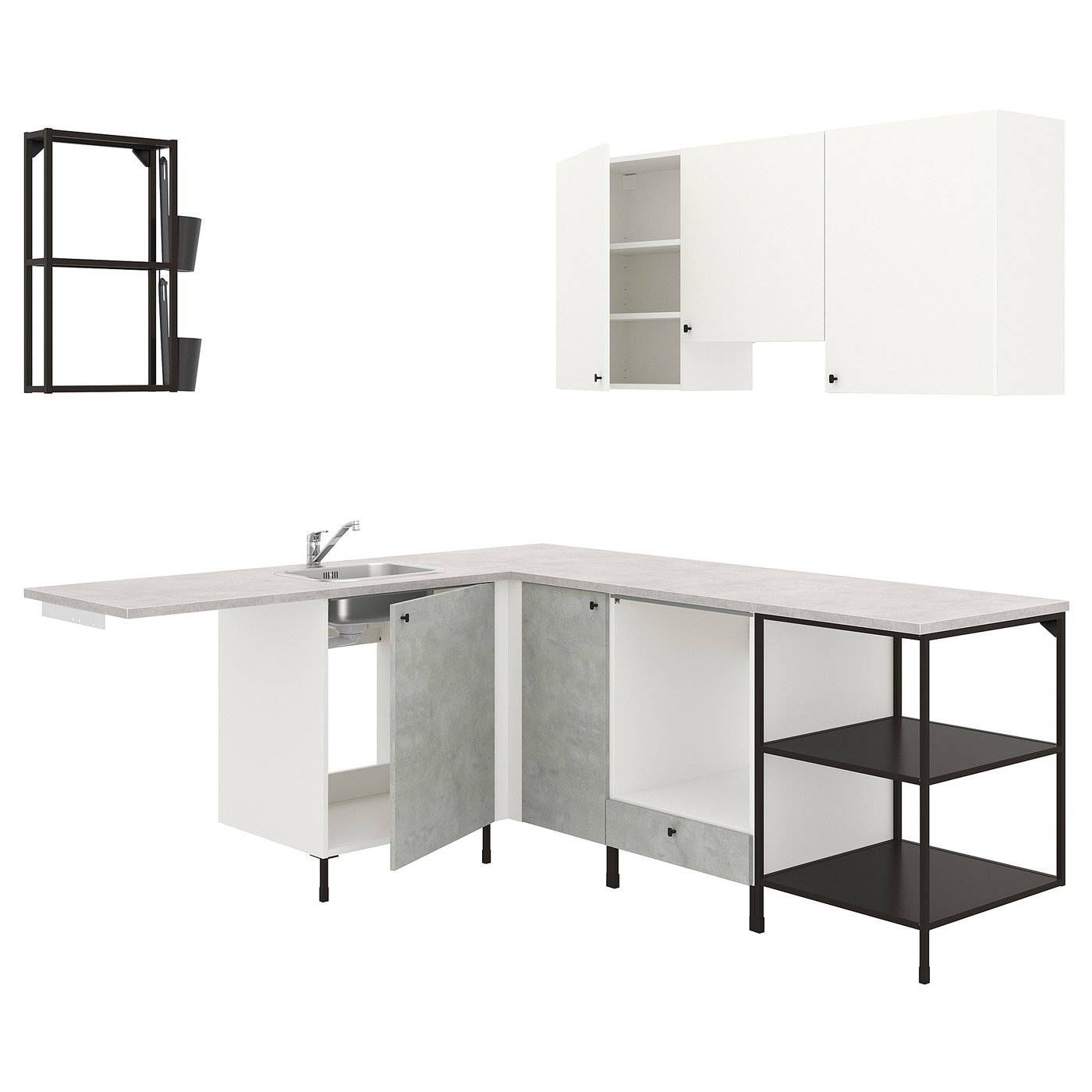 ENHET Corner kitchen - anthracite/concrete effect white - IKEA