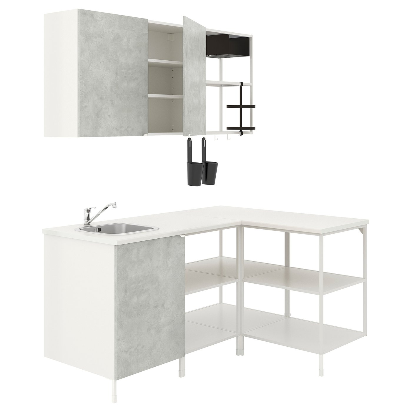 ENHET Corner kitchen - white/concrete effect - IKEA
