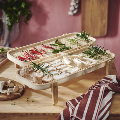 KÖSSEBÄR food drying rack with 2 trays, bamboo, 46x21x22 cm - IKEA
