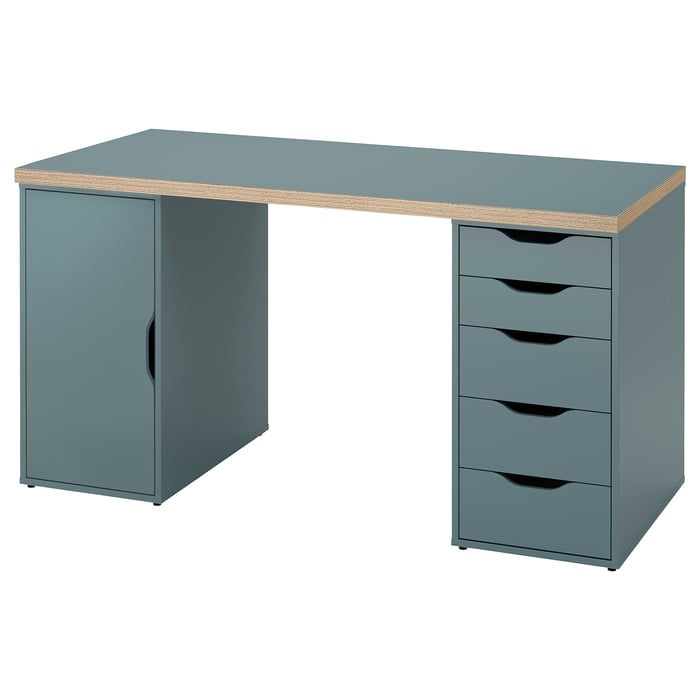LAGKAPTEN / ALEX desk, grey-turquoise/black, 140x60 cm - IKEA