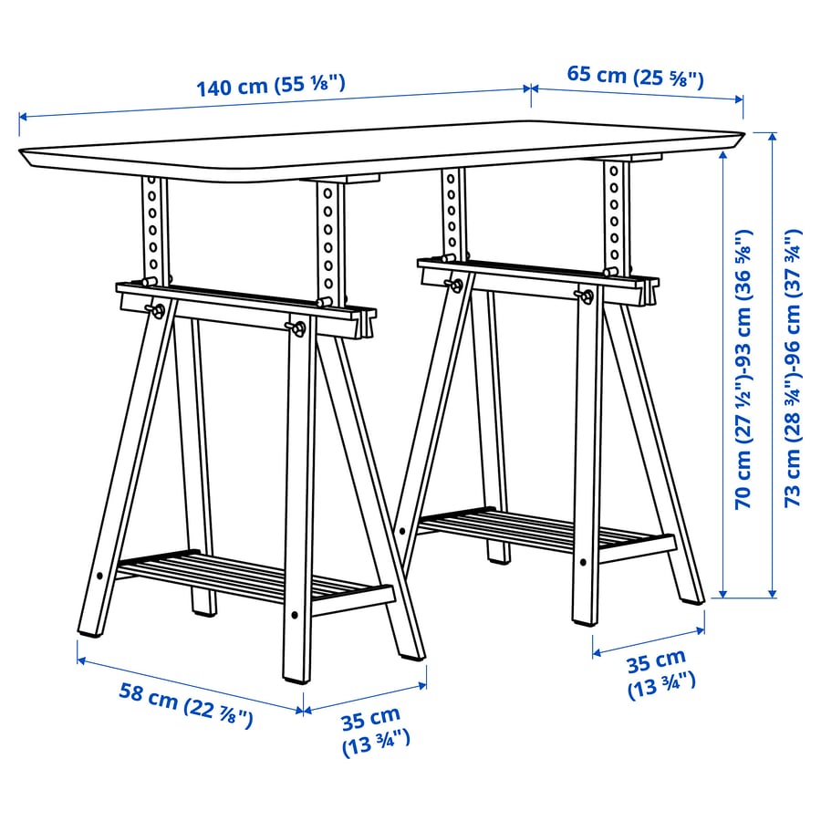 MITTBACK trestle, white solid wood, 58x70/93 cm - IKEA