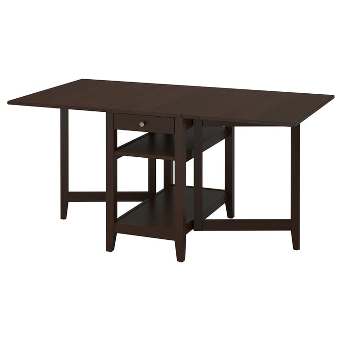NÄSINGE gateleg table with storage, dark brown stained/beech veneer, 48/104/159x85 cm - IKEA