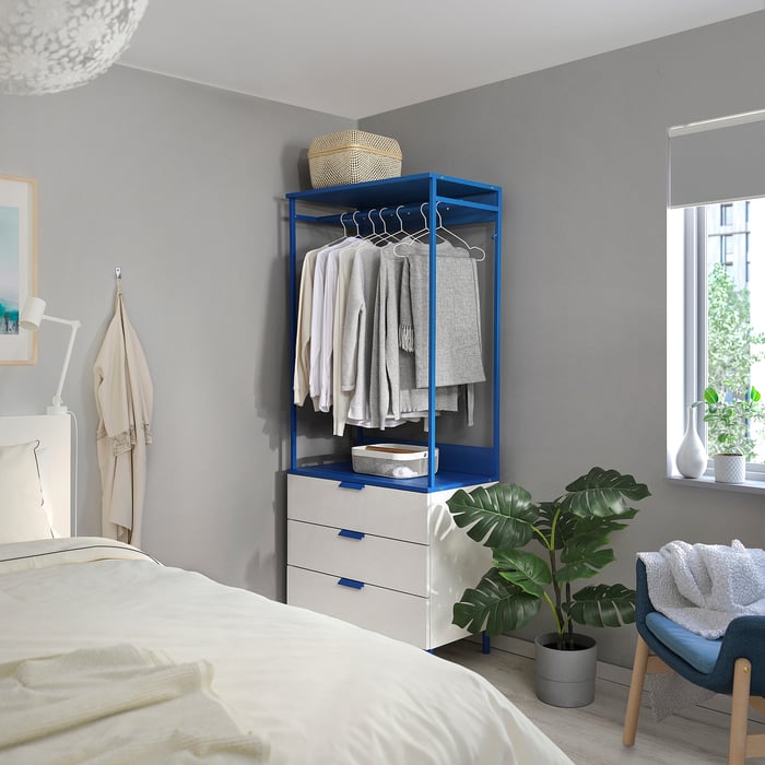 PLATSA open wardrobe with 3 drawers, white Fonnes/blue, 80x42x191 cm - IKEA