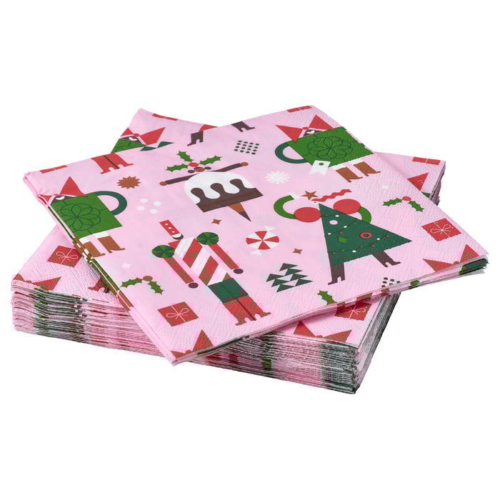 VINTERFINT paper napkin, mixed patterns pink, 33x33 cm - IKEA