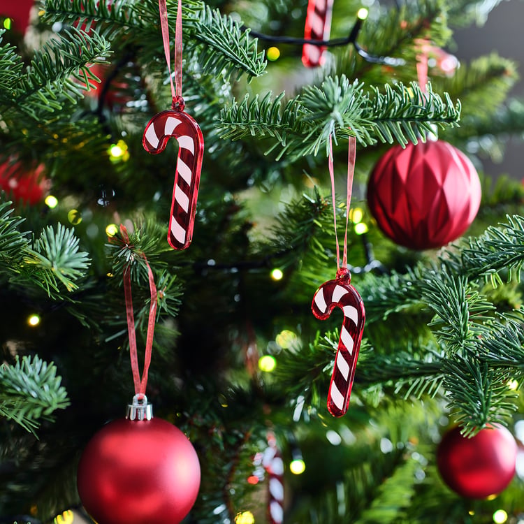 VINTERFINT tree ornament, glass/candy cane red/white, 8 cm - IKEA