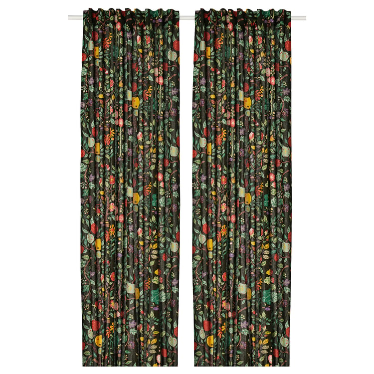 VILDPERSILJA cortina, 1 parell, negre verd multicolor/estampat de flors ...