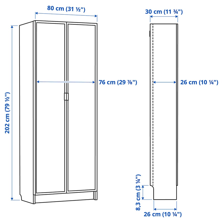 BILLY / HÖGBO bookcase with glass doors, white, 80x30x202 cm - IKEA Spain