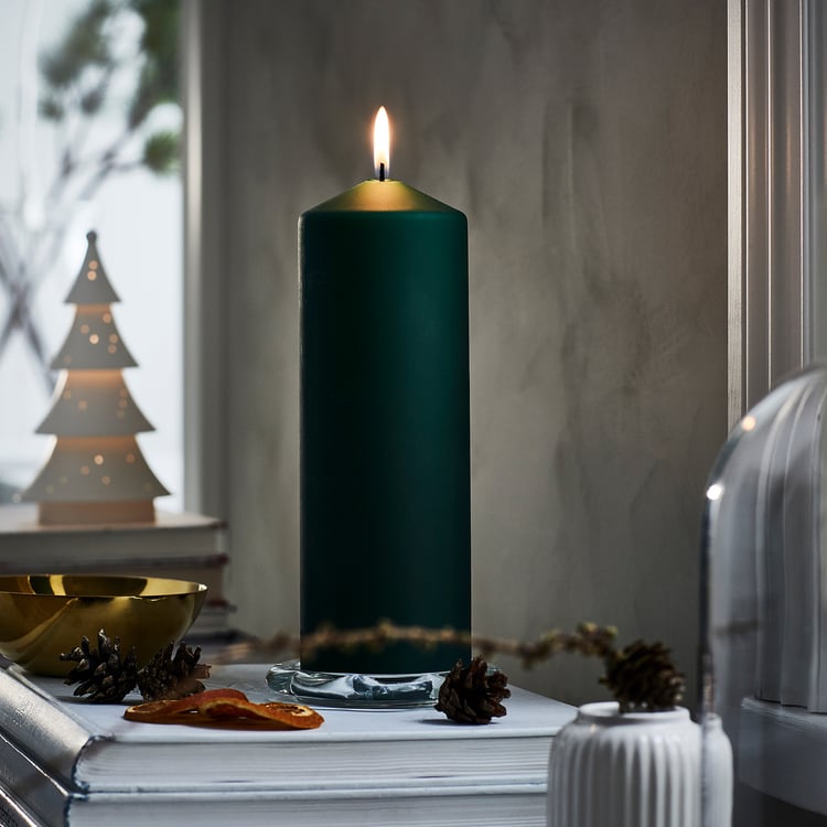 FENOMEN unscented pillar candle, green, 23 cm - IKEA Spain