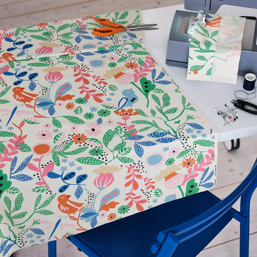 KUNGSLJUSMAL pre-cut fabric, multicolour/bird floral pattern, 150x300 ...