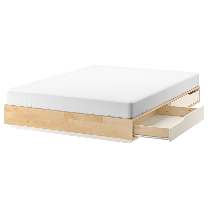 MANDAL bed frame with storage, birch/white, 160x202 cm - IKEA Spain