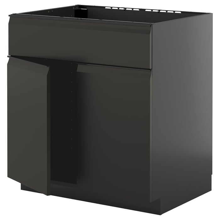 METOD base cabinet f sink w 2 doors/front, black-grey/Upplöv matt ...