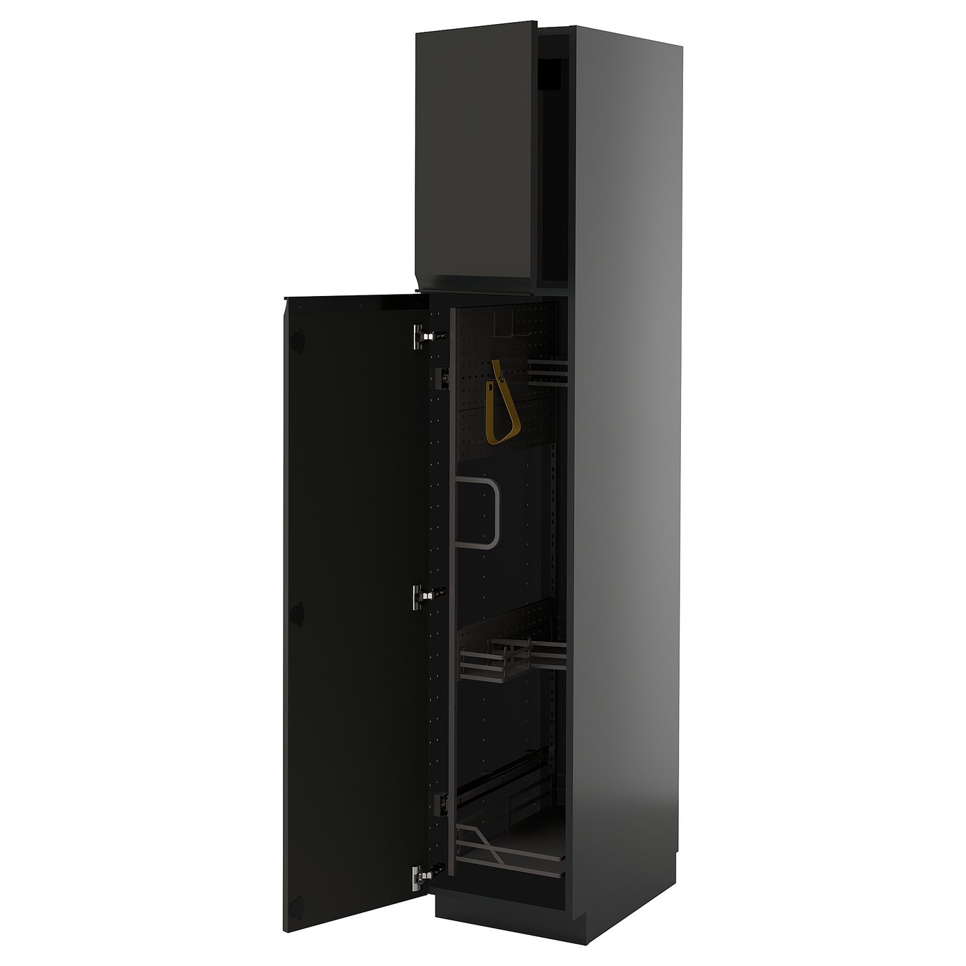 METOD high cabinet with cleaning interior, black-grey/Upplöv matt ...