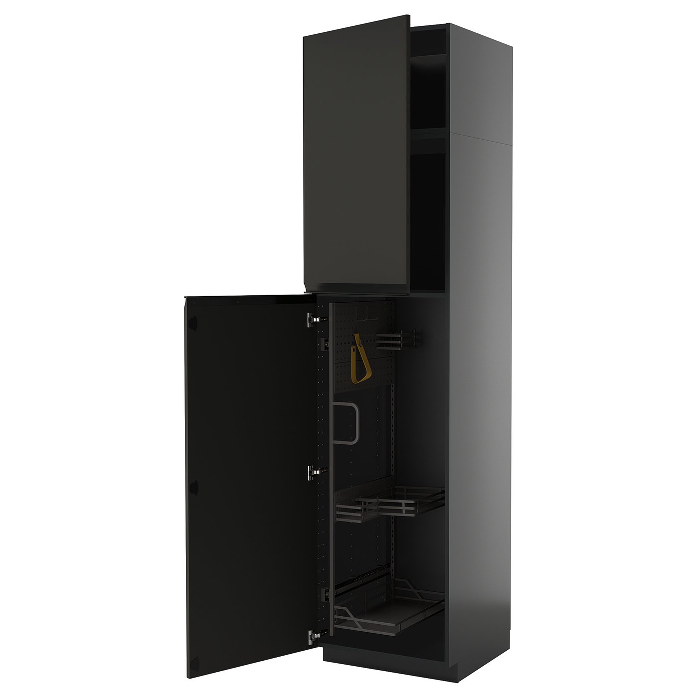 METOD high cabinet with cleaning interior, black-grey/Upplöv matt ...