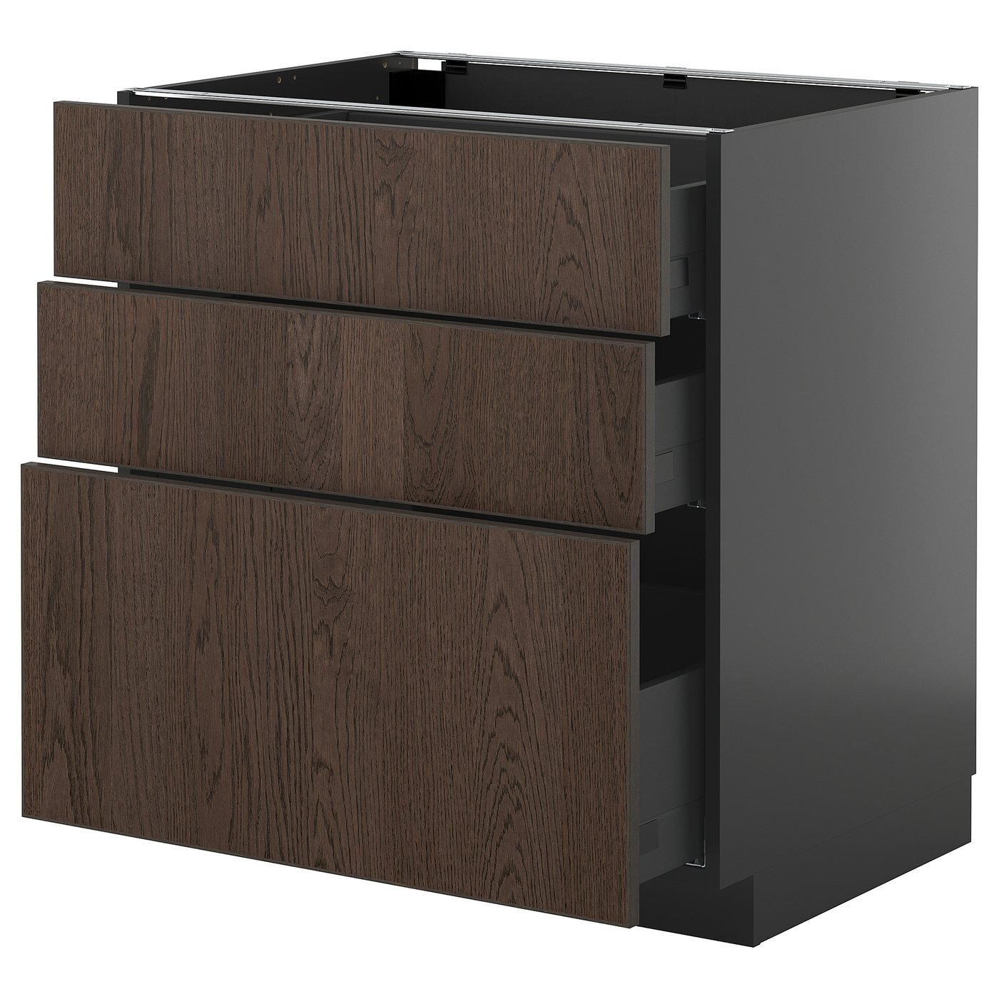METOD / KNIVSHULT base cabinet with 3 drawers, black-grey/Sinarp brown ...
