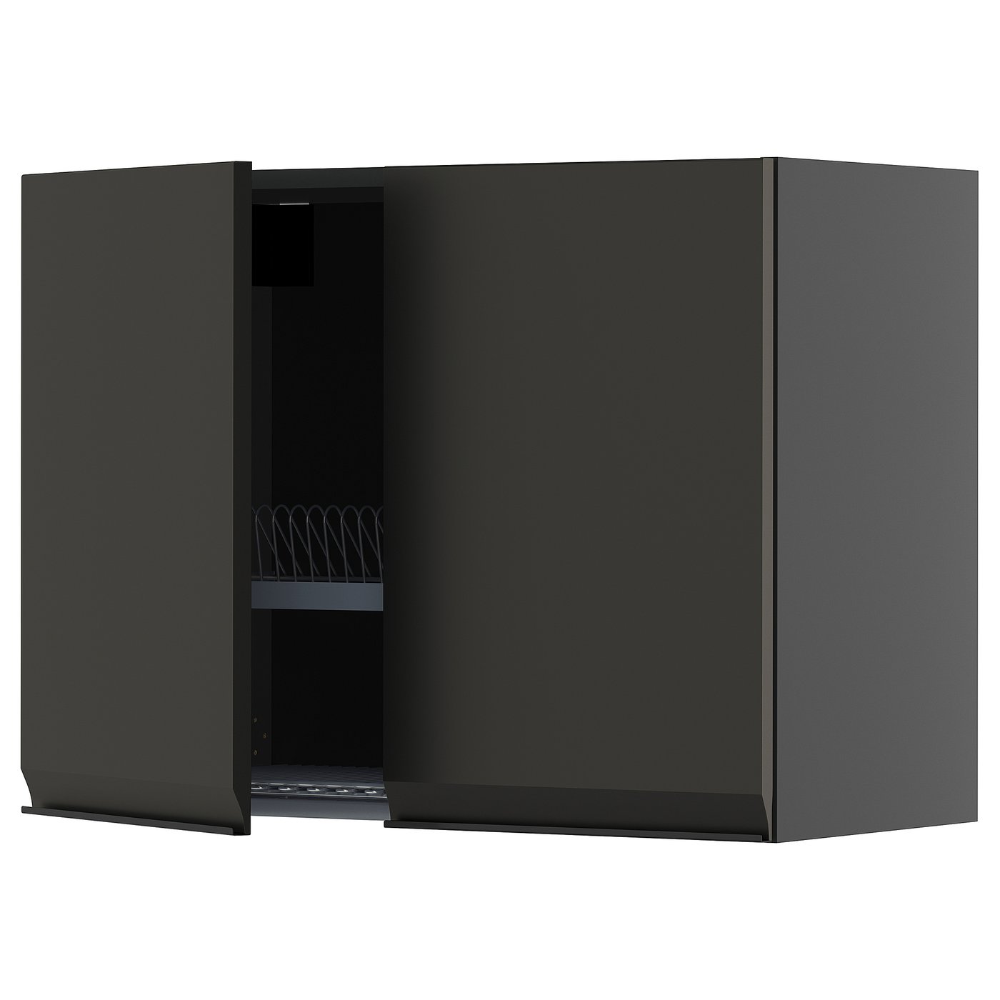 METOD wall cabinet w dish drainer/2 doors, black-grey/Upplöv matt ...