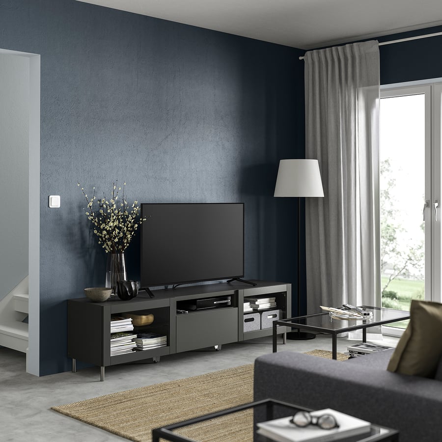 BESTÅ combinación de mueble para TV, gris oscuro Lappviken/Sindvik gris ...